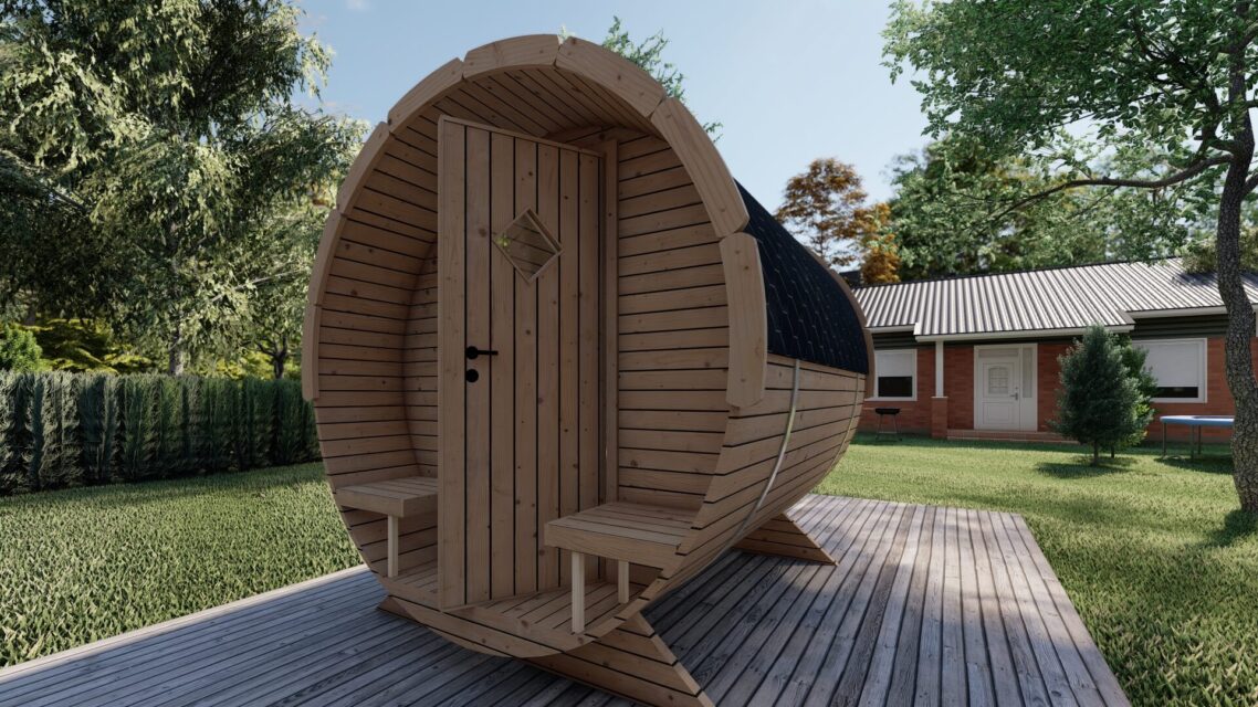 Apvali pirtis medžio spalvos su dviem langais 250 cm ilgio - Timberrest ...