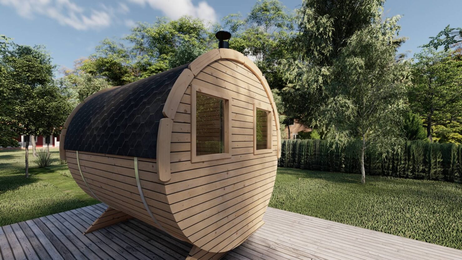 Apvali pirtis medžio spalvos su dviem langais 250 cm ilgio - Timberrest ...