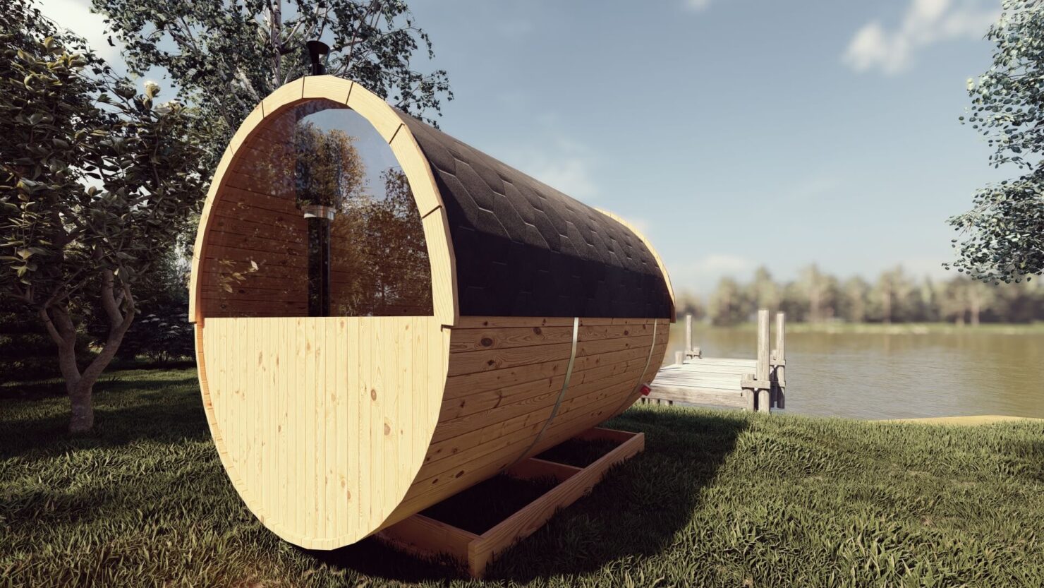 Apvali medinė pirtis su pusiniu langu galinėje dalyje 235300 ...