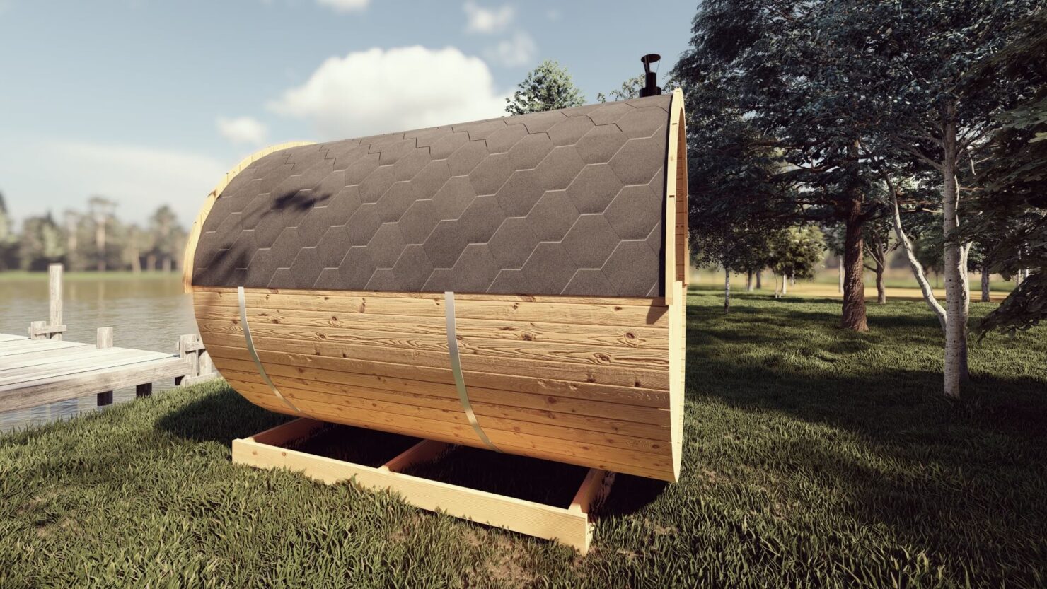 Apvali medinė pirtis su pusiniu langu galinėje dalyje 235300 ...