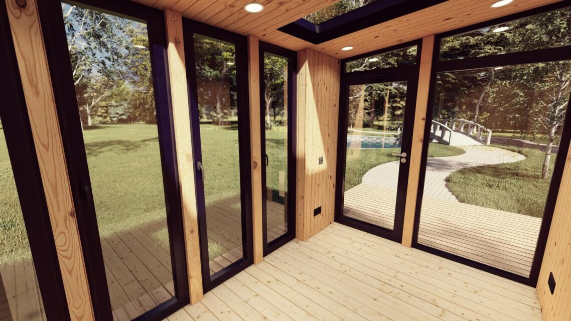 Wooden XL-sized frame sauna with many windows and skylights 245 x 600 / ...